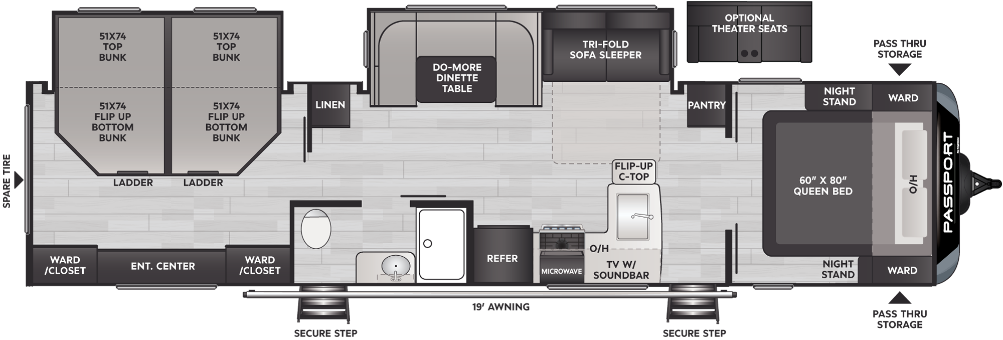 Passport Super Lite Comfort Travel Trailers - Model 3401QD Floorplan ...