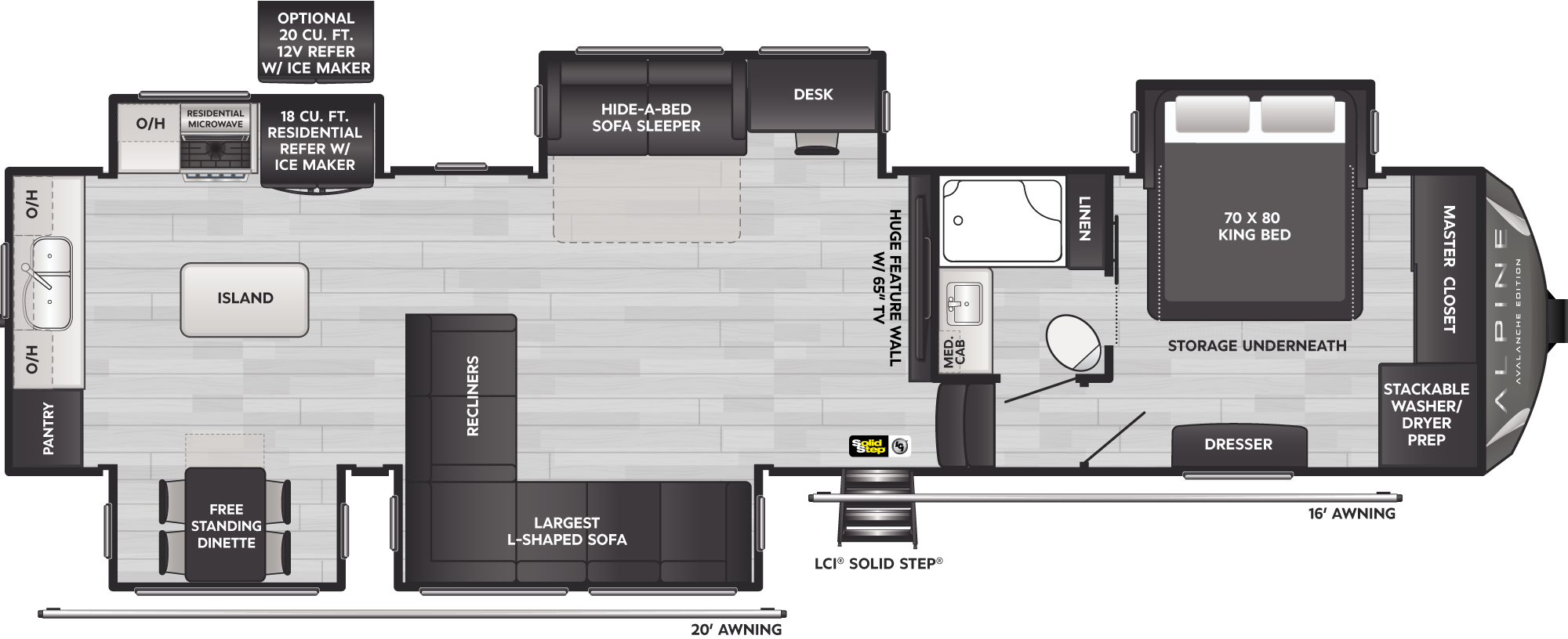 Alpine Avalanche Edition Luxury Fifth Wheels - Model 366LS Floorplan ...