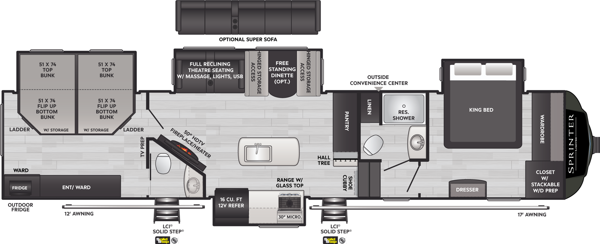 Sprinter Premium Fifth Wheels - Model 3810QBS Floorplan - Keystone RV