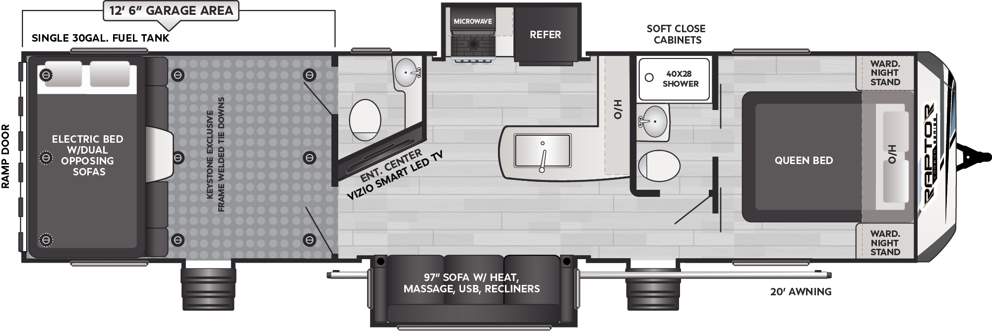 Carbon Toy Hauler Travel Trailers - Model 36 Floorplan - Keystone RV